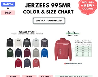 Jerzees 562MR Size + Color Chart | EDITABLE Canva Template | 562MR ...