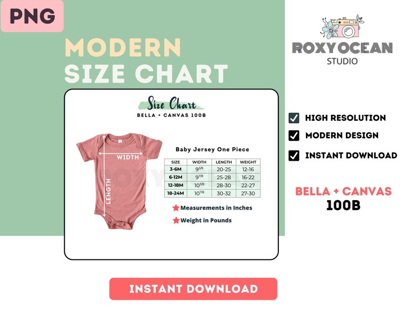 Bella Canvas 100B Color + Size Chart | EDITABLE Canva Template | 100B ...