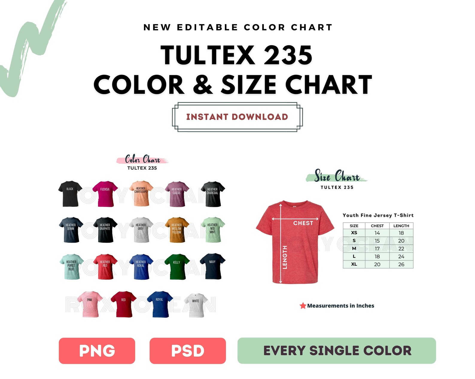 Tultex 235 Color Chart 235TC Color and Size Chart Digital - Etsy