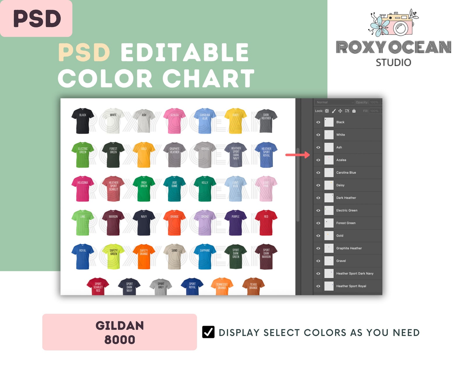 G800 Color Size Chart EDITABLE Canva Template G800 Dryblend T-shirt ...