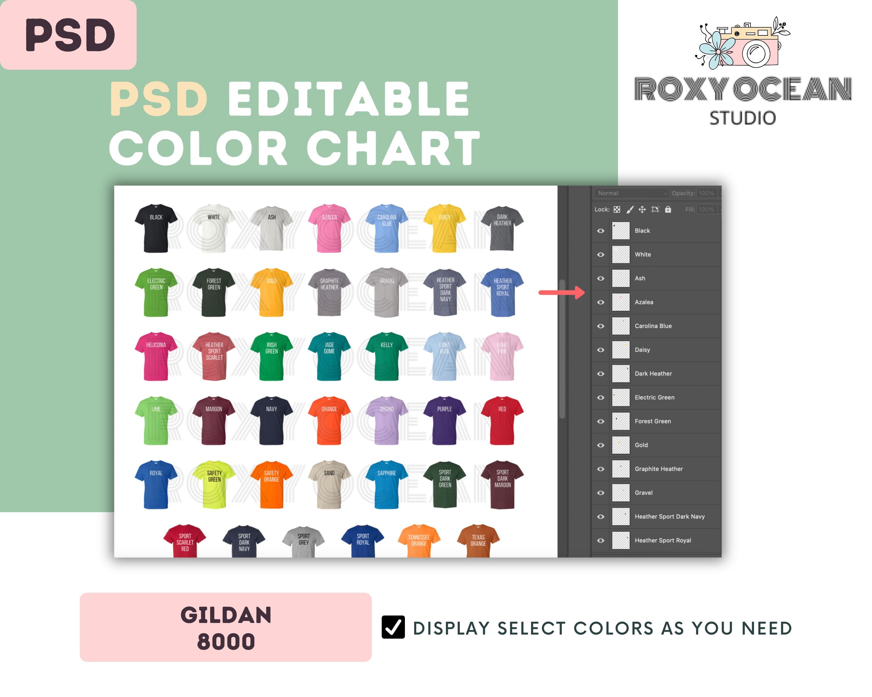 G800 Color + Size Chart | EDITABLE Canva Template | G800 Dryblend T ...