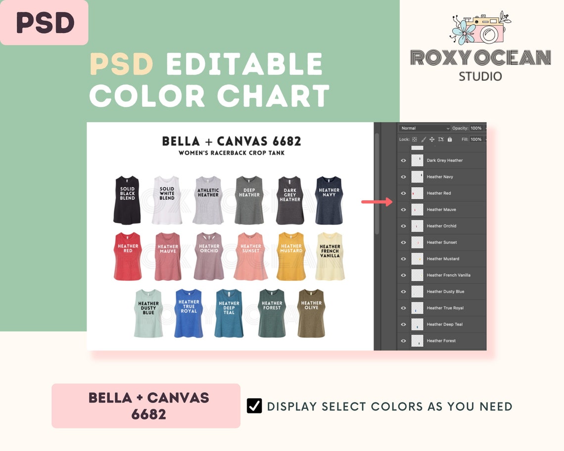 Bella Canvas 6682 Color + Size Chart | EDITABLE Canva Template | 6682 ...