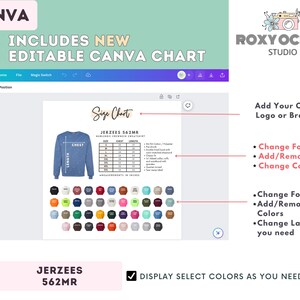 Jerzees 562MR Size + Color Chart | EDITABLE Canva Template | 562MR ...