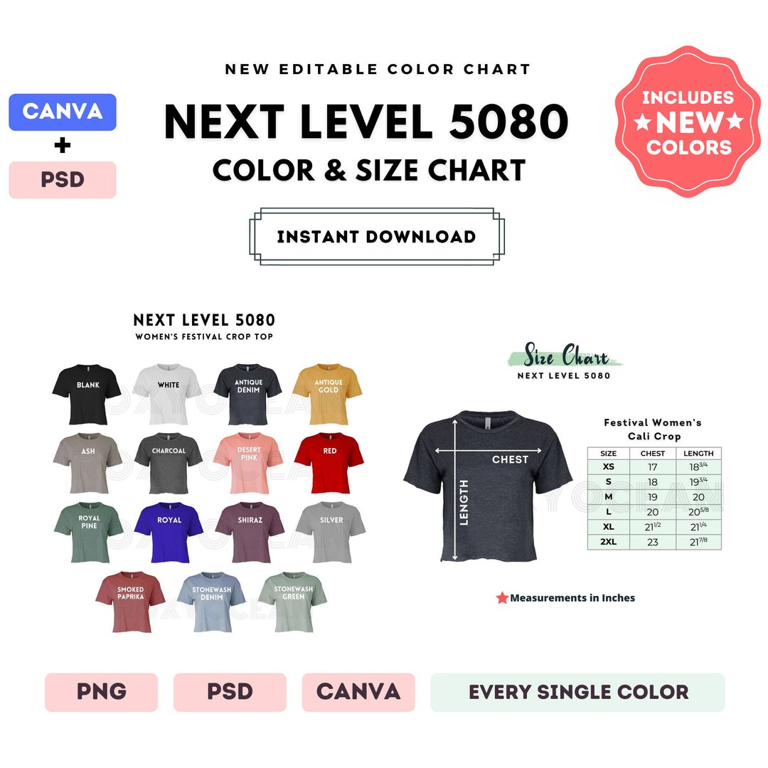 Next Level 5080 Color + Size Chart | EDITABLE Canva Template | 5080 ...