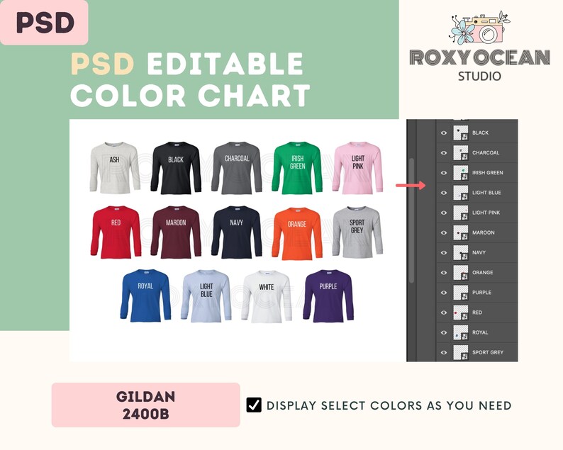 G240B Color Size Chart EDITABLE Canva Template G240B Youth Long Sleeve ...