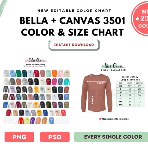 Bella Canvas 3501 Size Chart 3501 Long Sleeve Mockup Bella - Etsy