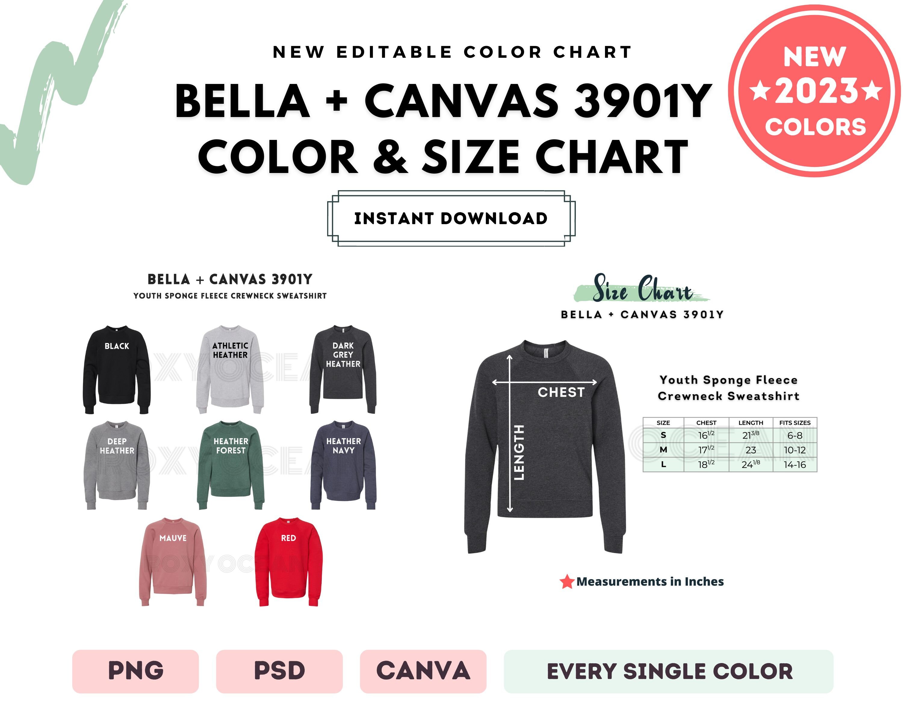Bella Canvas 3901Y Color Size Chart EDITABLE Canva - Etsy
