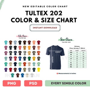 Tultex 202 Color Chart 202TC Color and Size Chart Digital - Etsy
