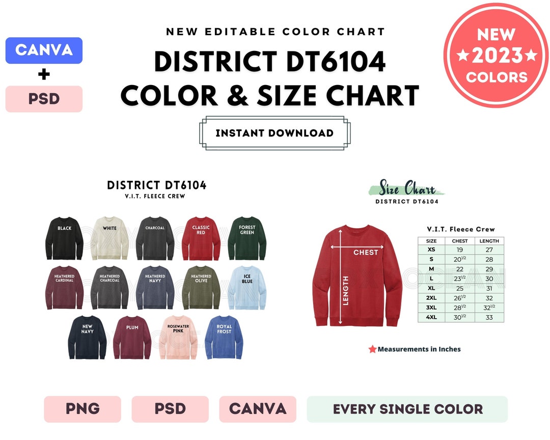 District DT6104 Color Size Chart EDITABLE Canva Template - Etsy