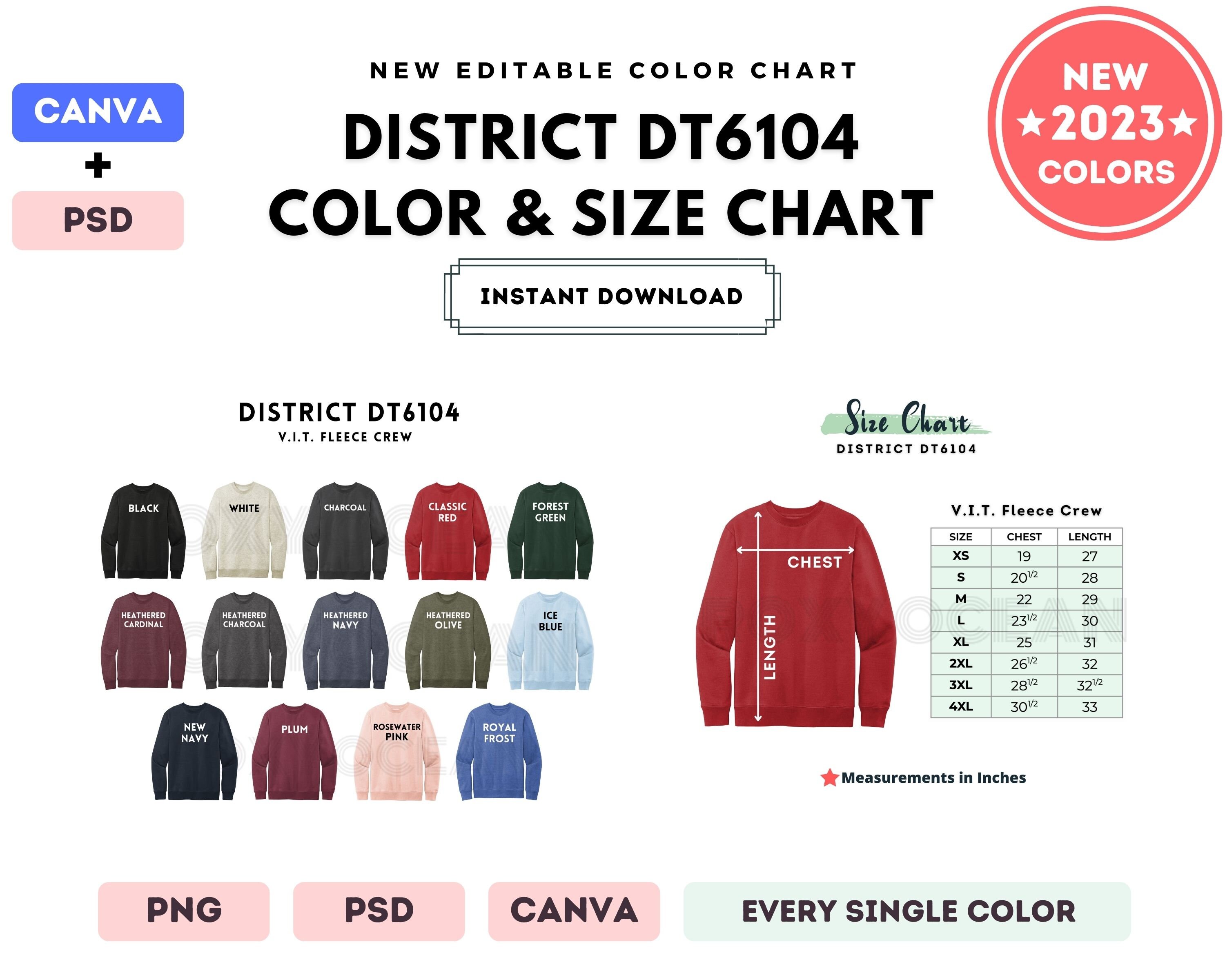 District DT6104 Color Size Chart EDITABLE Canva Template - Etsy