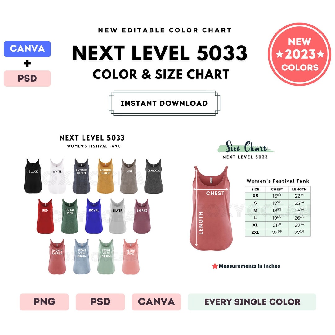 Next Level 5033 Color Size Chart EDITABLE Canva Template 5033 Women's ...