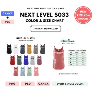 Next Level 5033 Color Size Chart EDITABLE Canva Template 5033 Women's ...