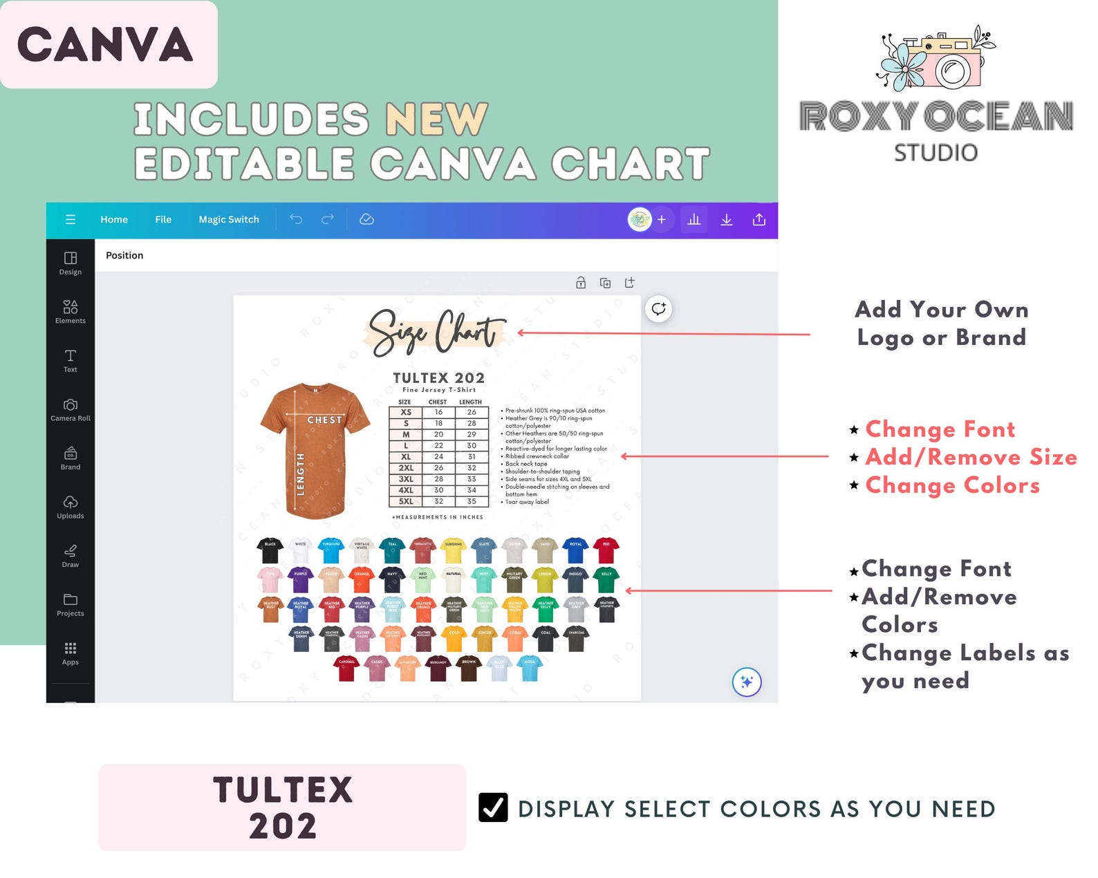 Tultex 202 Size + Color Chart | EDITABLE Canva Template | 202 Fine ...