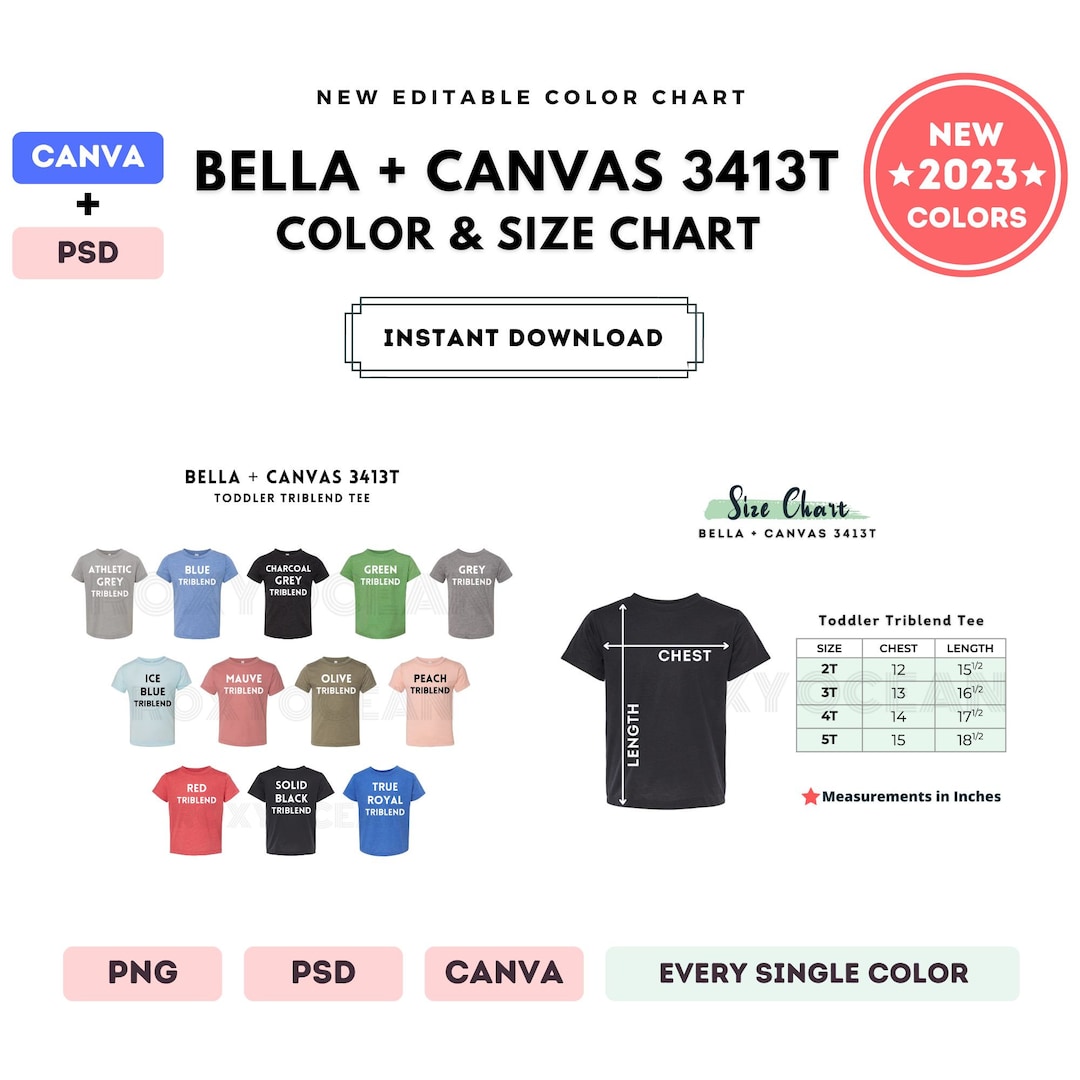 Bella Canvas 3413T Color Size Chart EDITABLE Canva Template 3413T ...