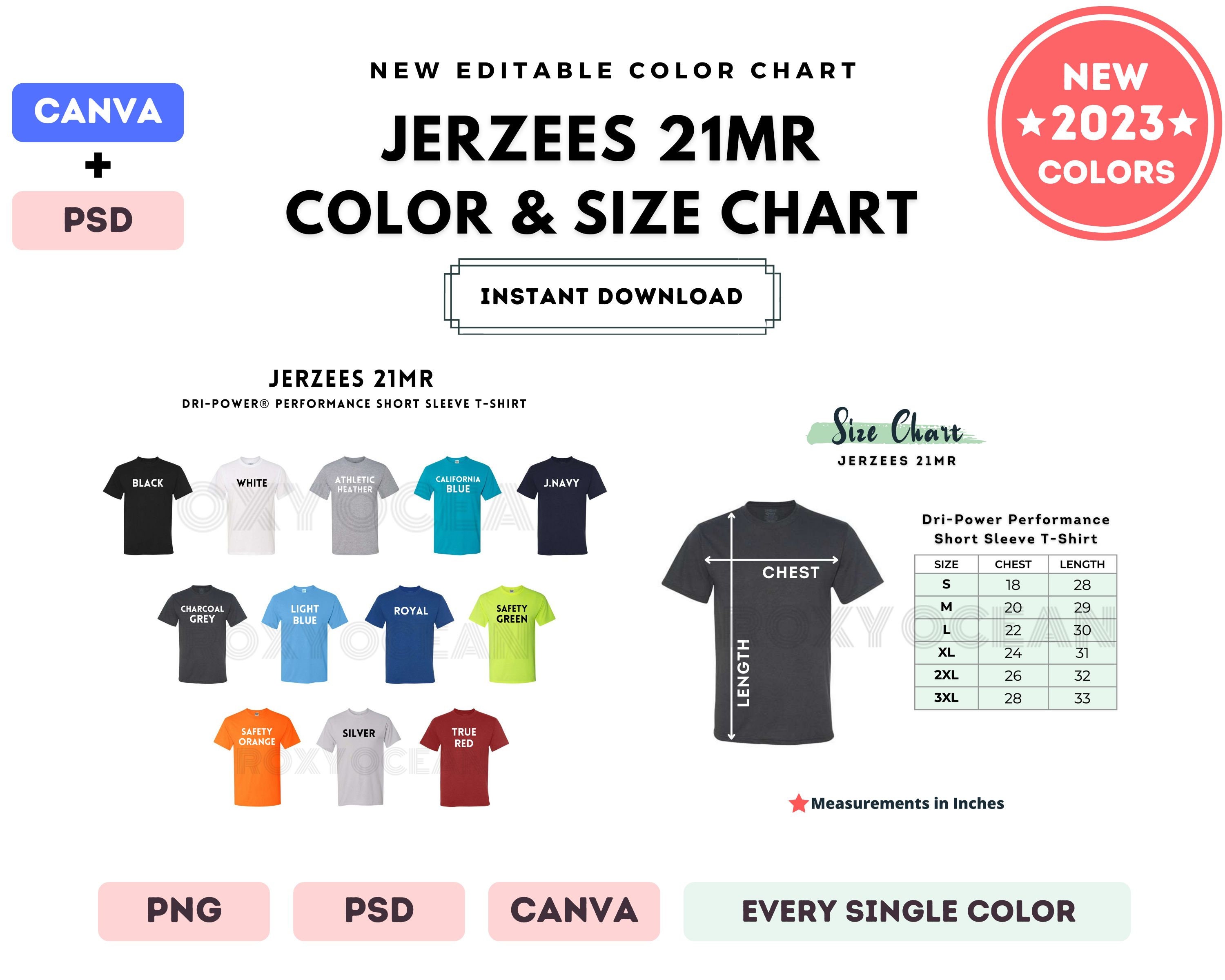 Jerzees 21MR Color Size Chart EDITABLE Canva Template - Etsy Australia