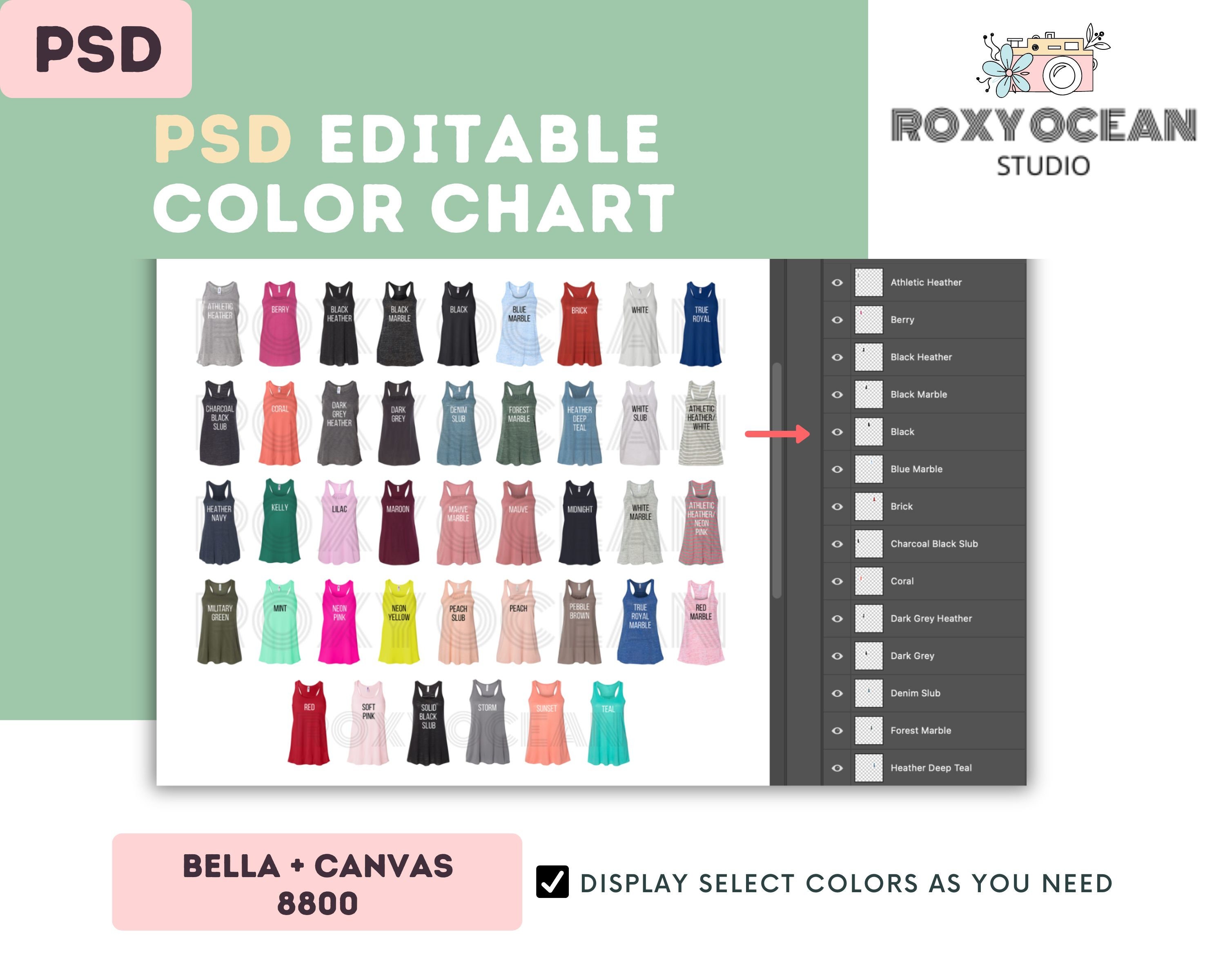 Bella Canvas 8800 Color Size Chart EDITABLE Canva Template 8800 ...