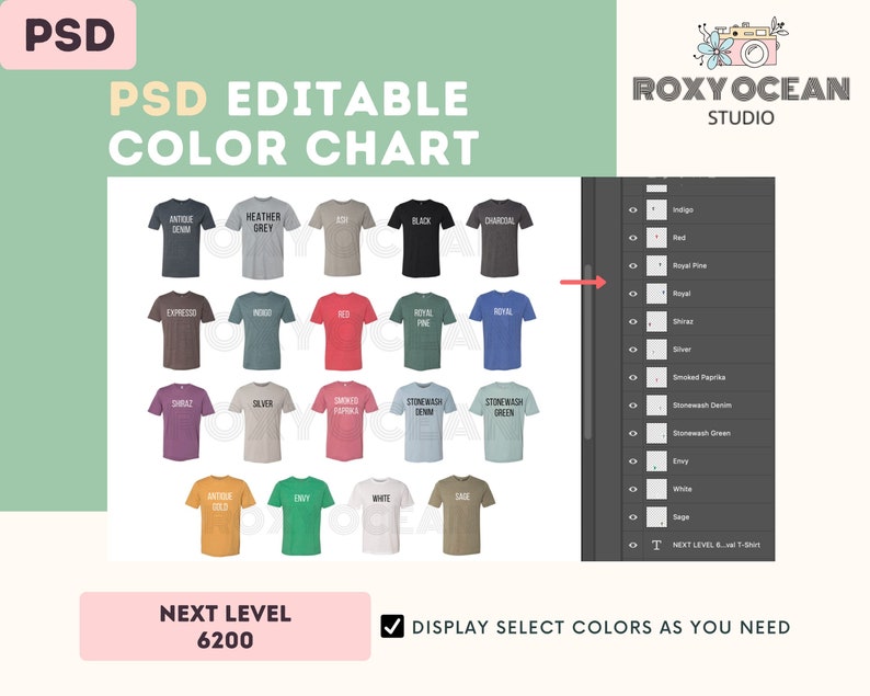 Next Level 6200 Color Size Chart EDITABLE Canva Template 6200 Unisex ...