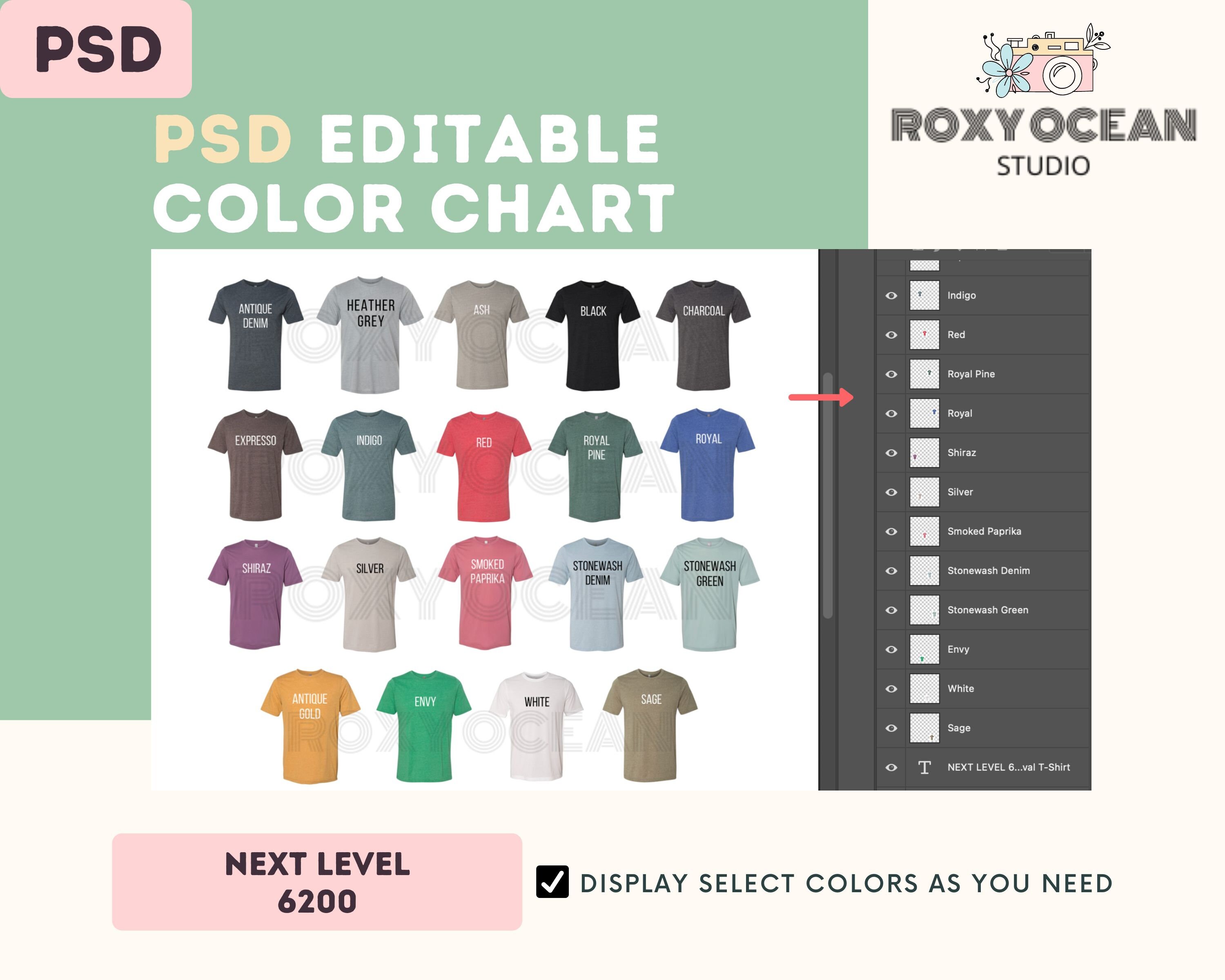 Next Level 6200 Color Size Chart EDITABLE Canva Template 6200 Unisex ...