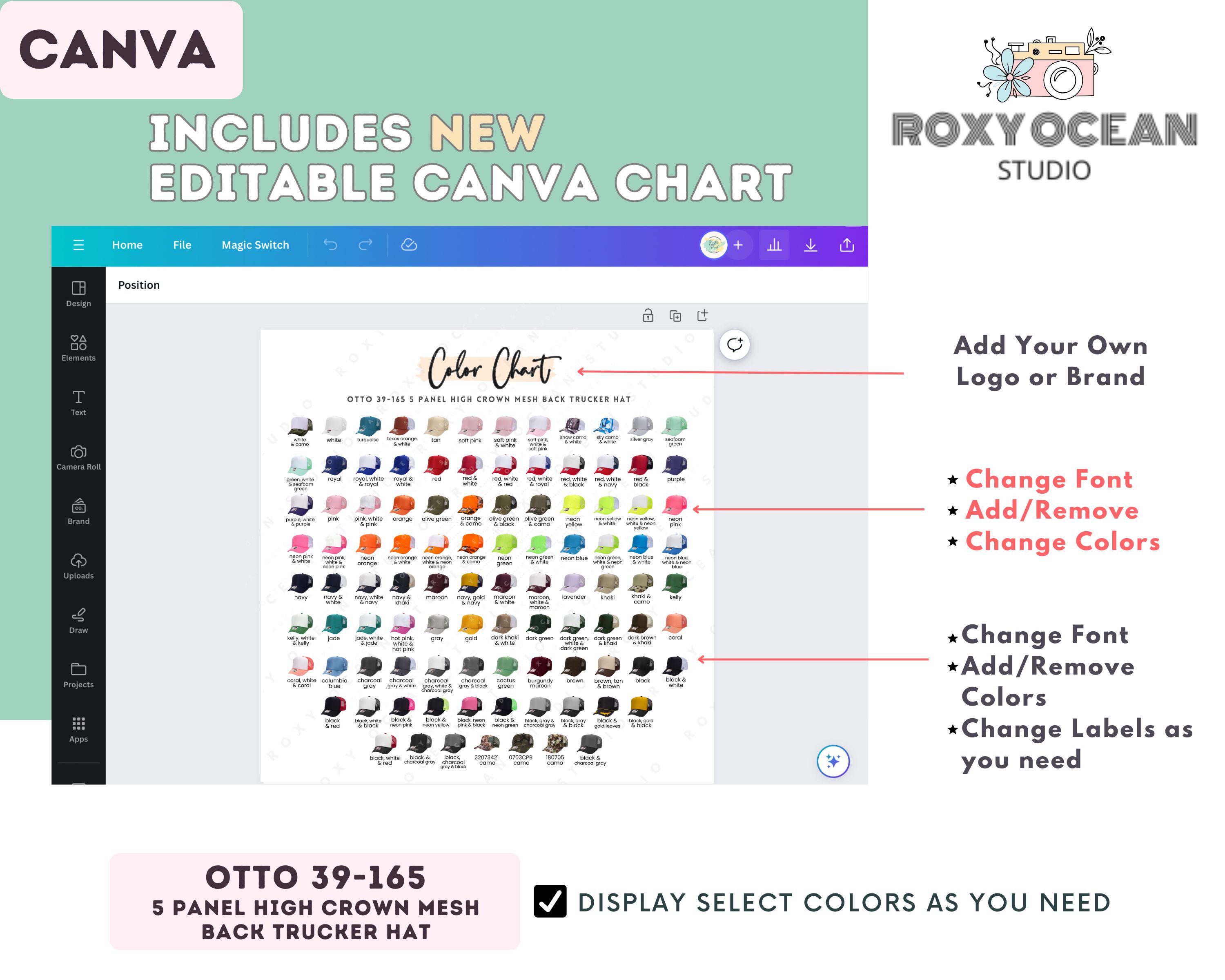 Otto 39-165 Color Chart | EDITABLE Canva Template | Otto 5 Panel High ...