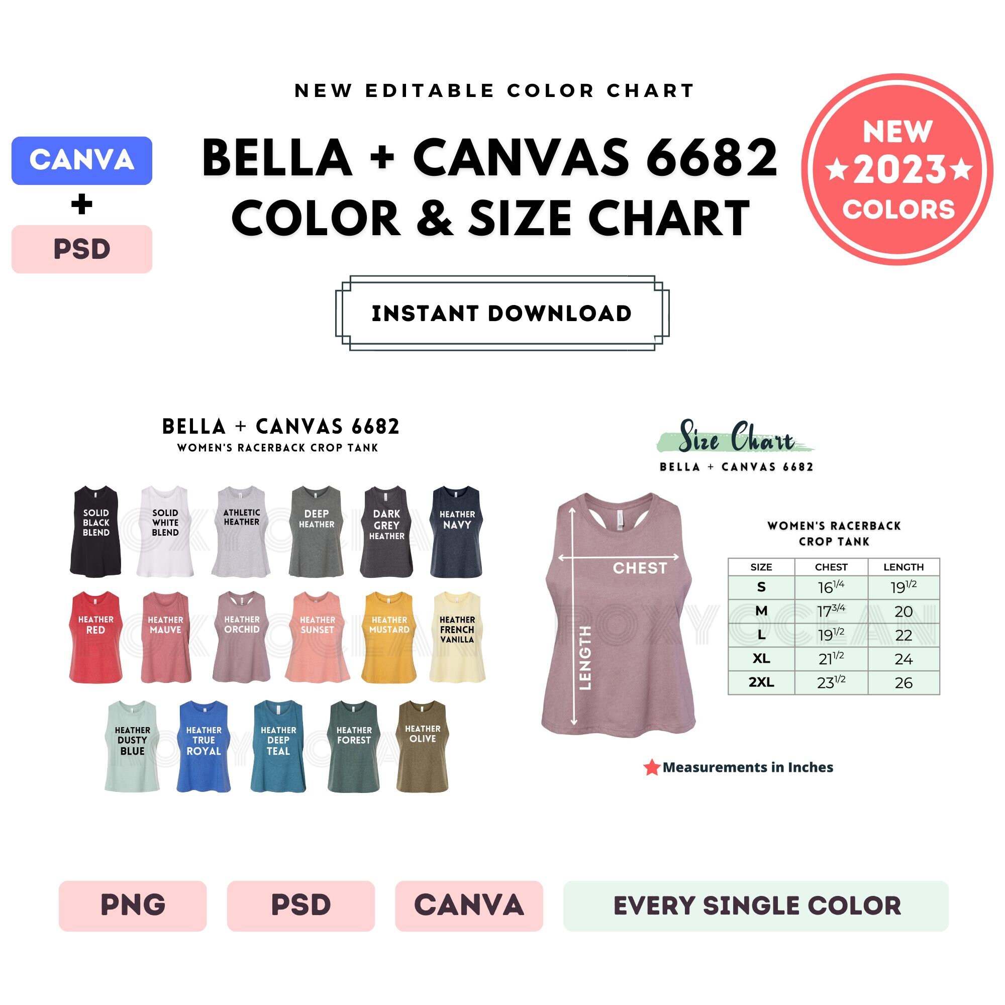Bella Canvas 6682 Color Size Chart EDITABLE Canva Template 6682 Women's ...