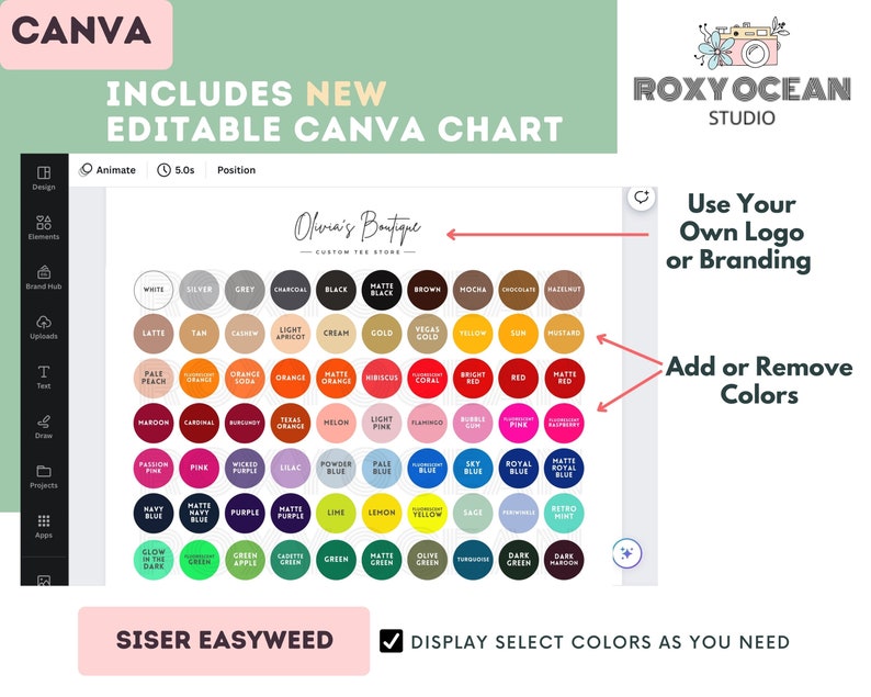 Siser Easyweed Color Chart | EDITABLE Canva Template | Easyweed Viny ...
