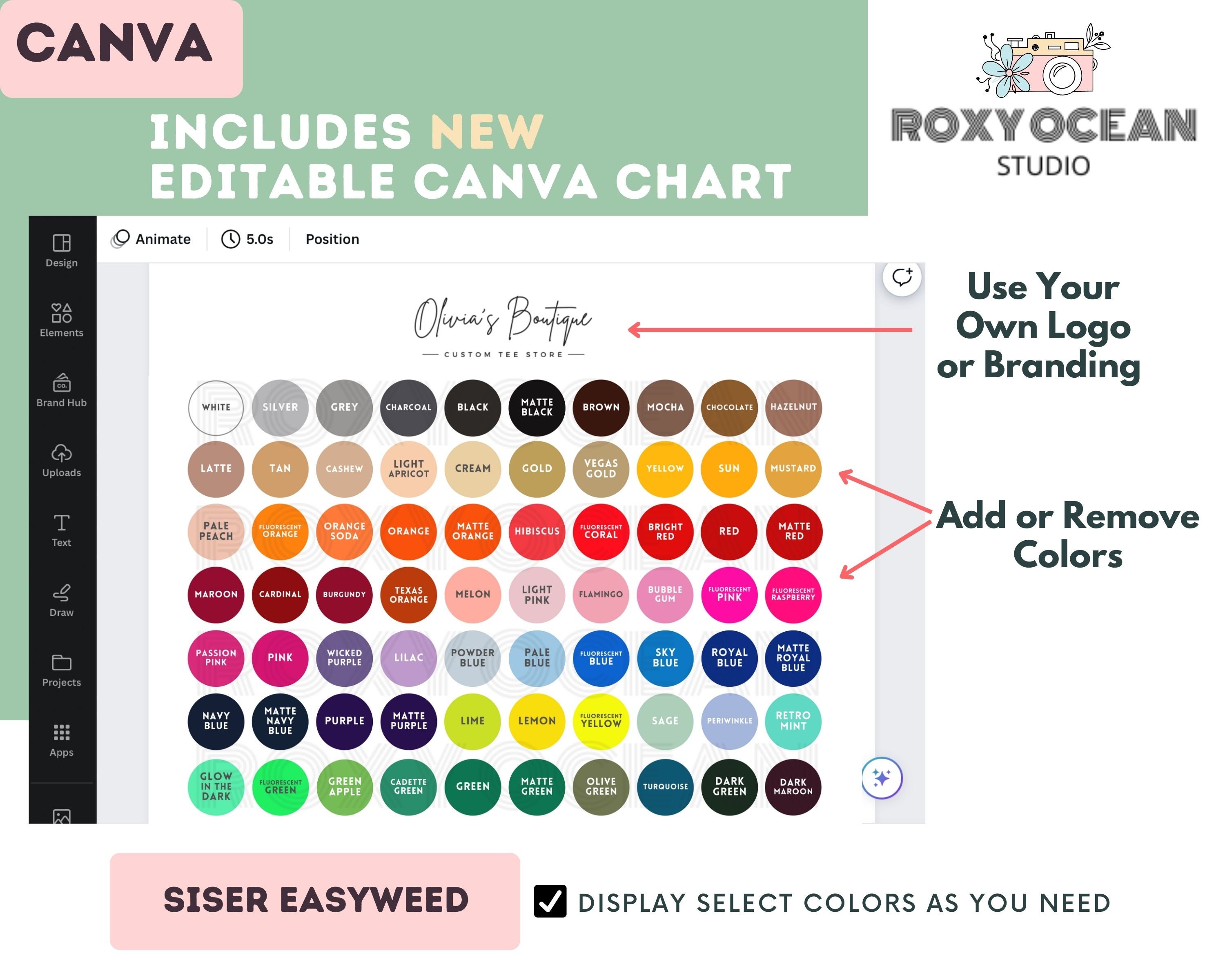 Siser Easyweed Color Chart | EDITABLE Canva Template | Easyweed Viny ...