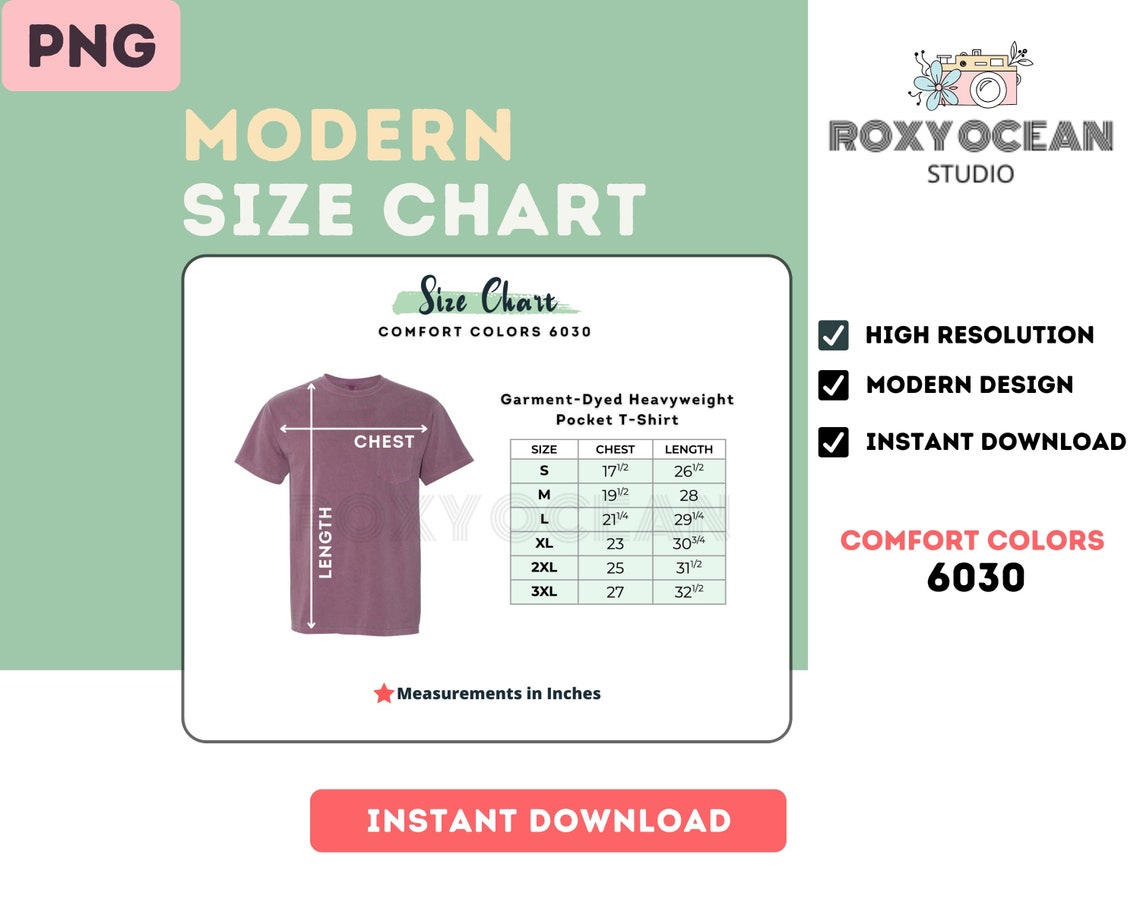 Comfort Colors 6030 Color Size Chart EDITABLE Canva Template 6030 ...