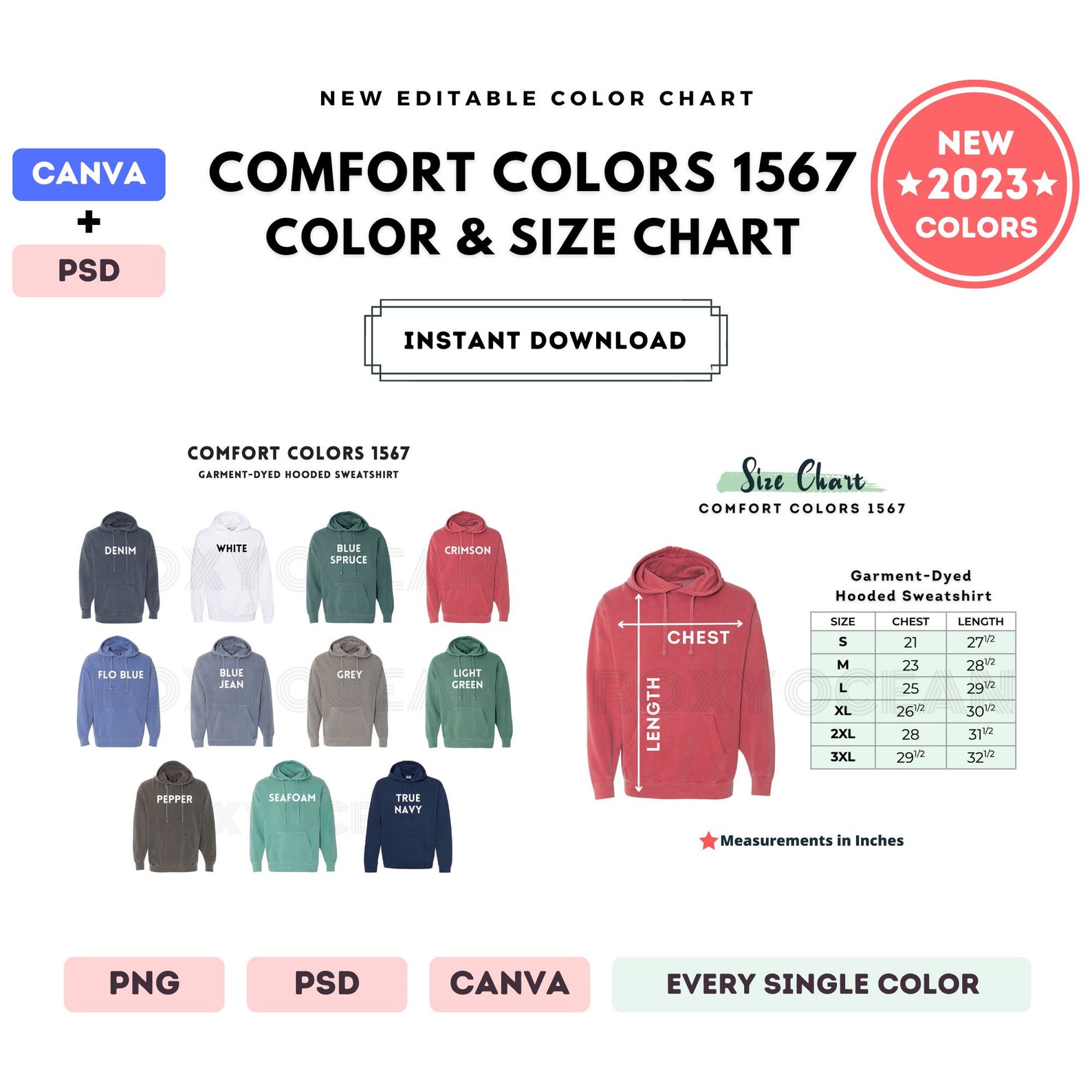 Comfort Colors 1567 Color Size Chart EDITABLE Canva - Etsy
