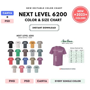 Next Level 6200 Color Size Chart EDITABLE Canva Template 6200 Unisex ...
