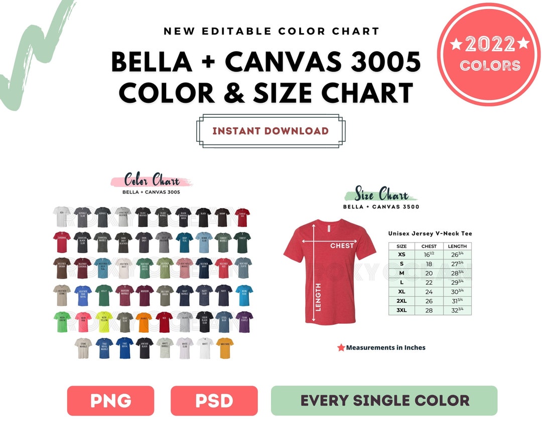 Bella Canvas 3005 Color Chart Digital File Color and Size - Etsy