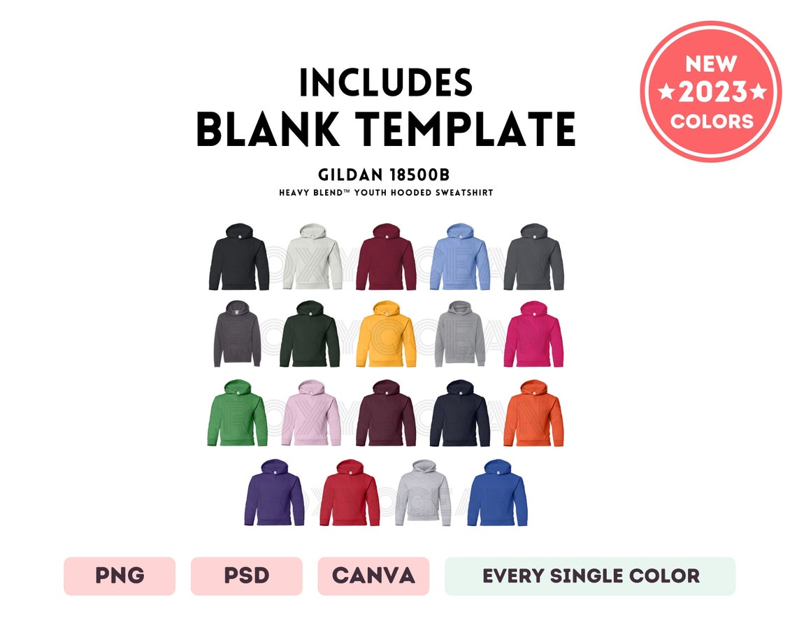 G185B Color Size Chart EDITABLE Canva Template G185B Youth Hooded ...