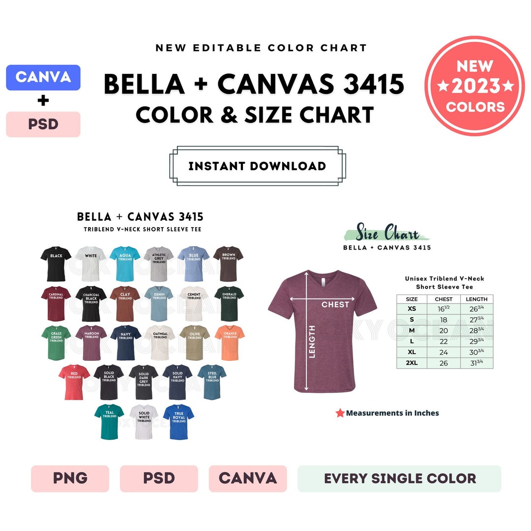 Bella Canvas 3415 Color Size Chart EDITABLE Canva Template 3415 V-neck ...
