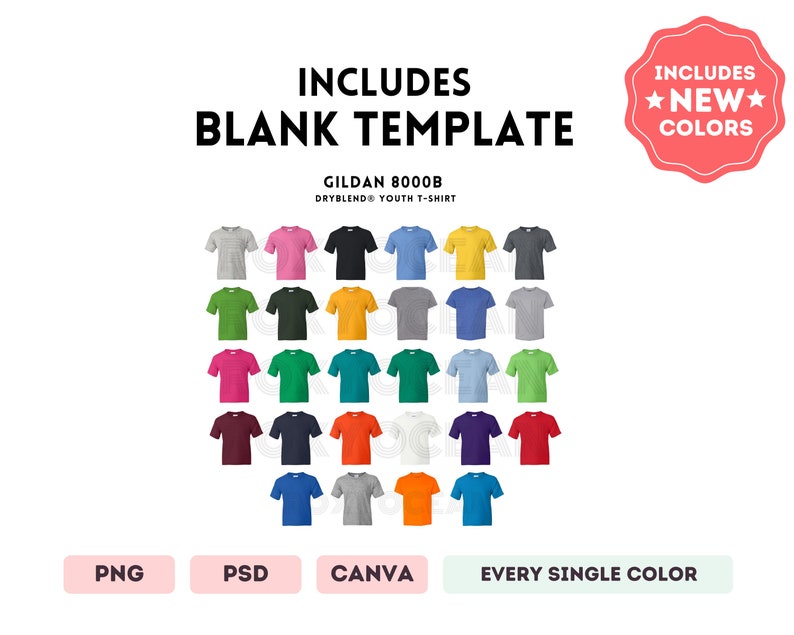 G800B Color Size Chart EDITABLE Canva Template G800B Dryblend Youth T ...
