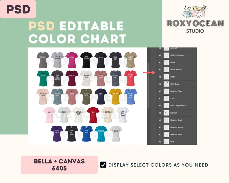 Bella Canvas 6405 Color Size Chart EDITABLE Canva Template - Etsy