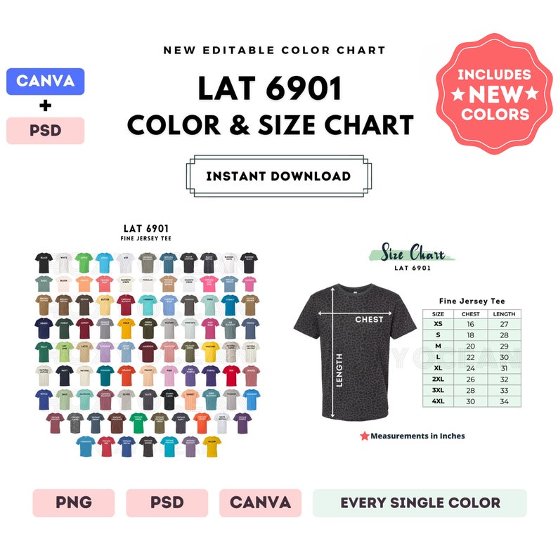 LAT 6901 Color + Size Chart | EDITABLE Canva Template | 6901 Fine ...