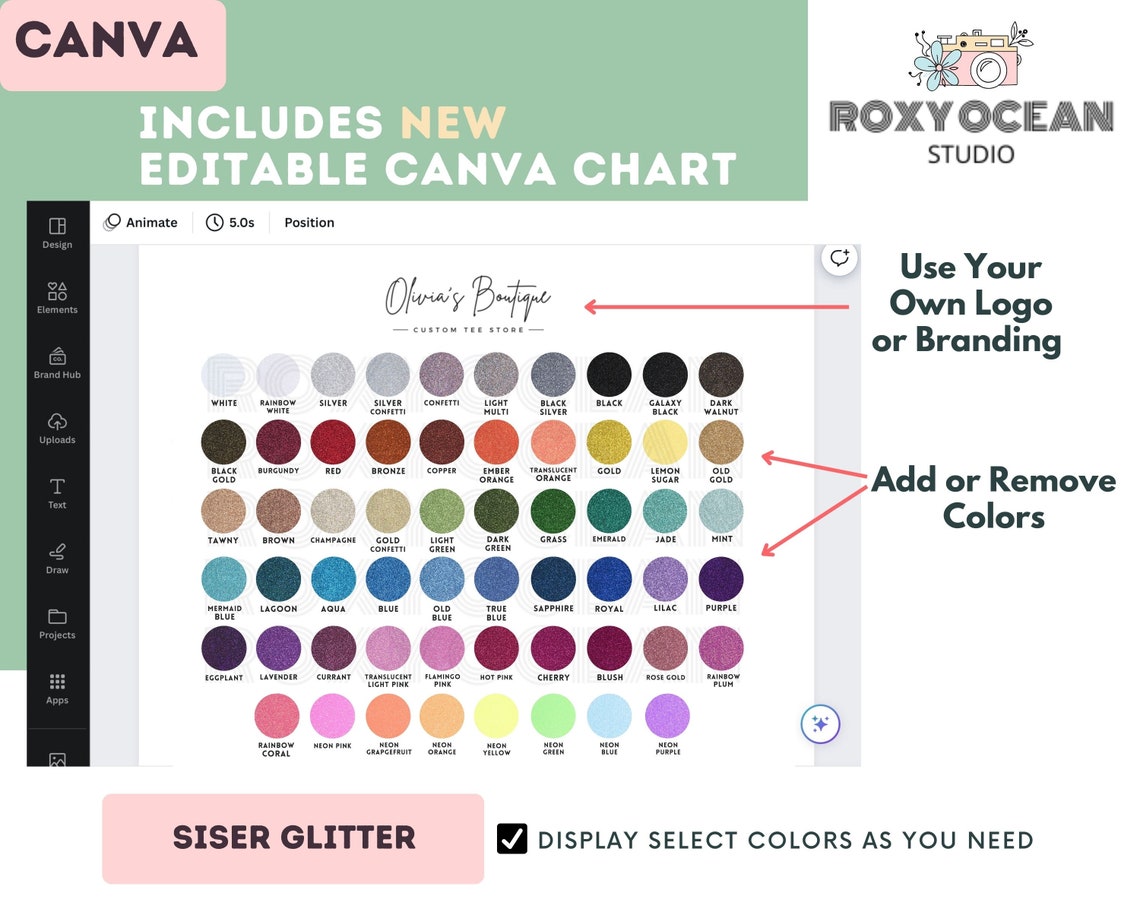 Siser Glitter Color Chart | EDITABLE Canva Template | Glitter Viny ...