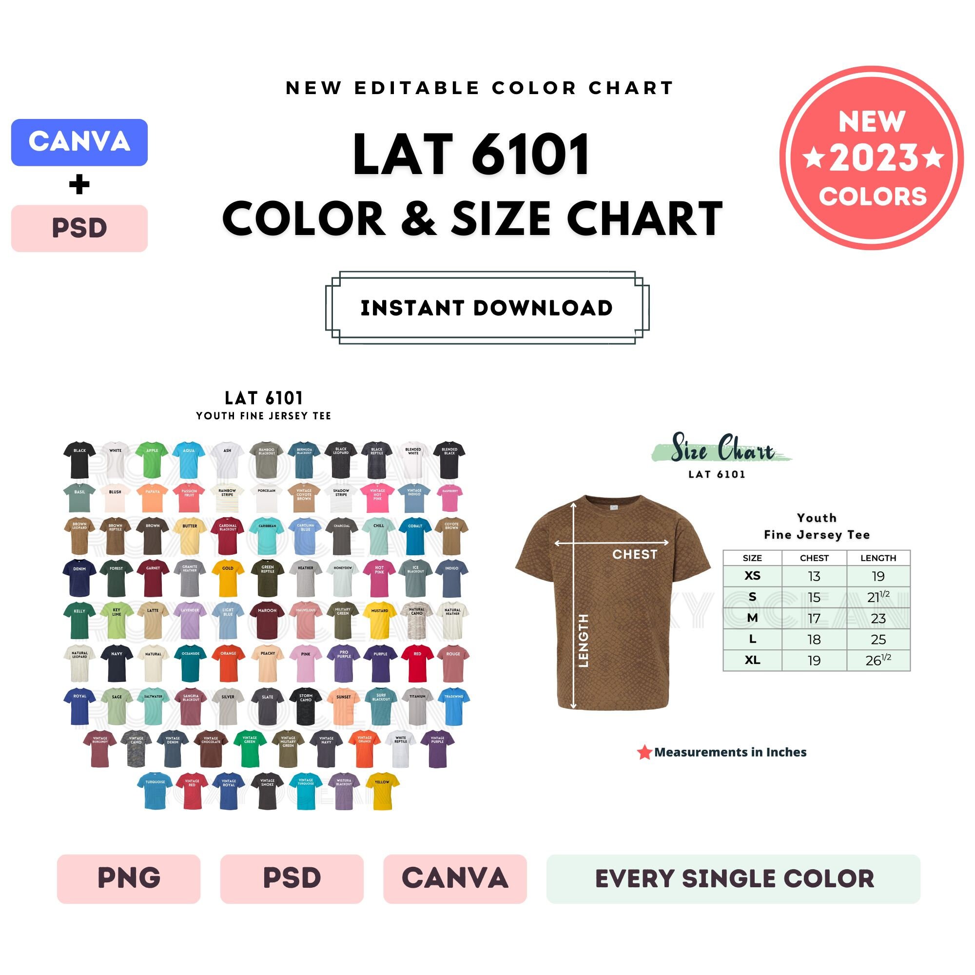 LAT 6101 Color Size Chart EDITABLE Canva Template 6101 Youth Fine ...