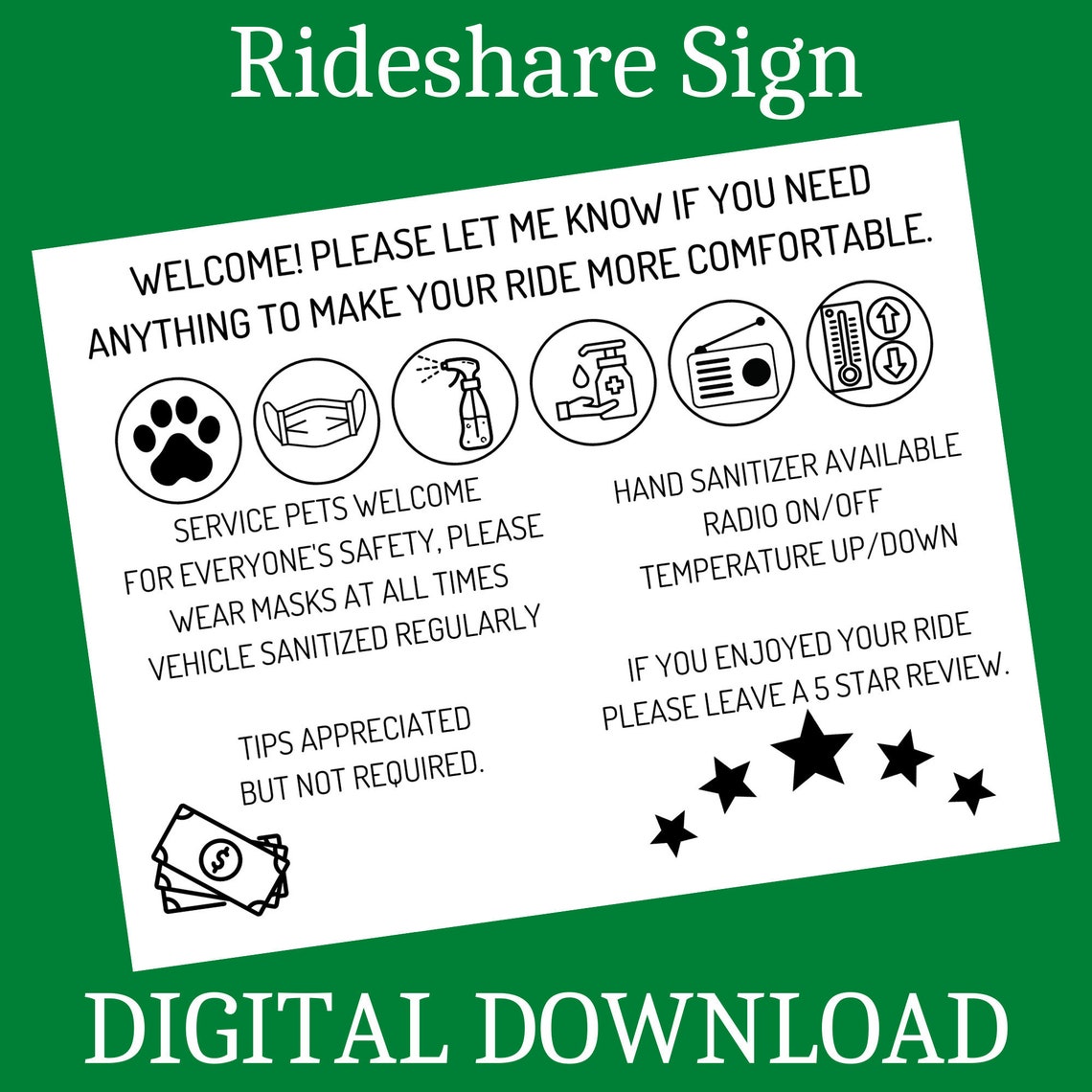 Rideshare Sign Printable Rideshare Sign Lyft Rideshare Sign | Etsy