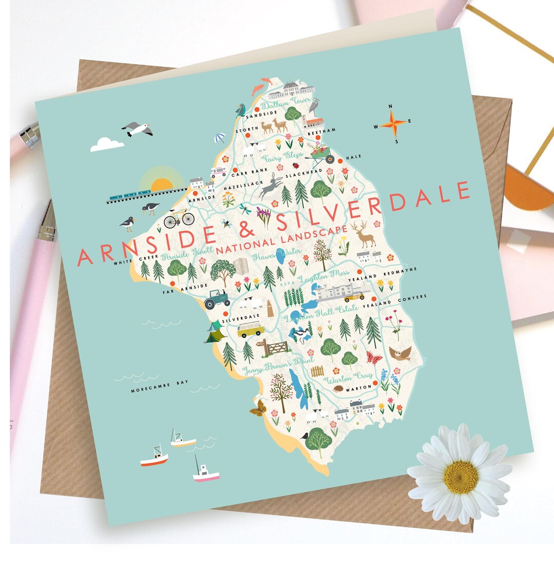 Arnside and Silverdale National Landscape Map Greetings Card. Arnside ...