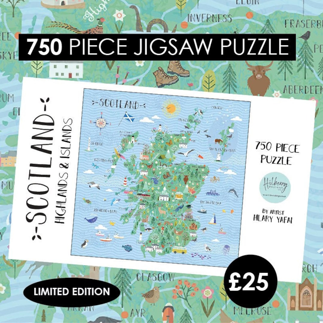 Scotland Map 750 Piece Square Jigsaw Puzzle Including Highlands and ...