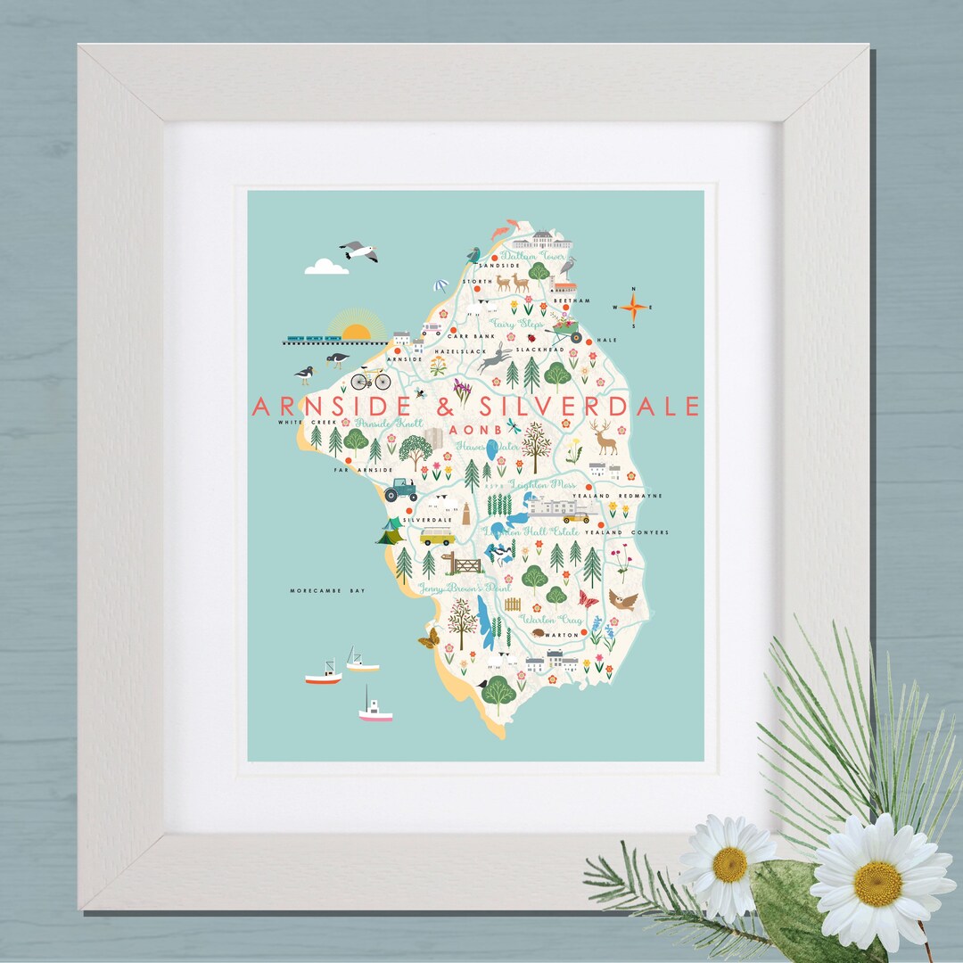 Arnside & Silverdale AONB Print. Map Art. Arnside Area of Outstanding ...
