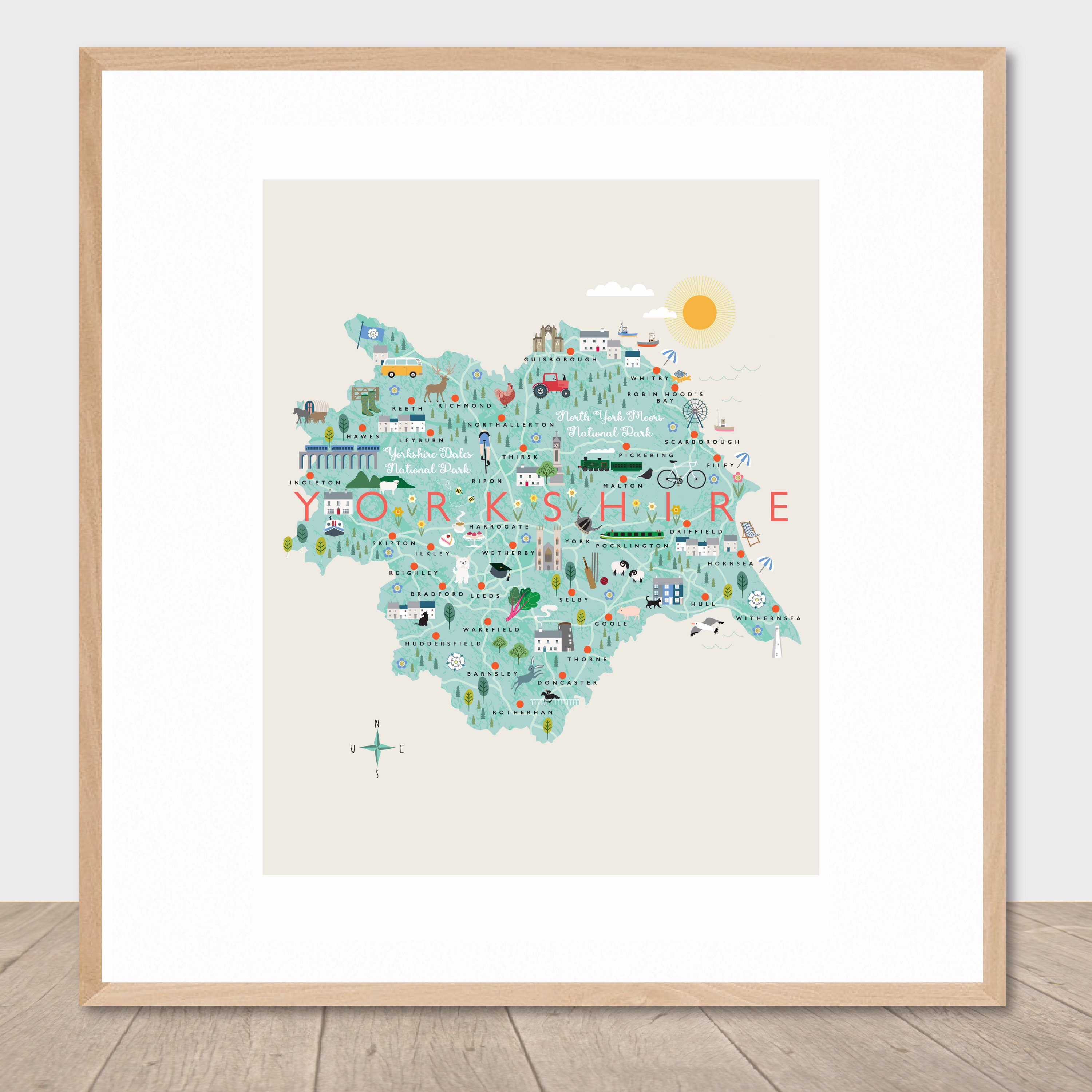 Yorkshire Map Art Print. Yorkshire Wall Art. Yorkshire Map Illustration ...