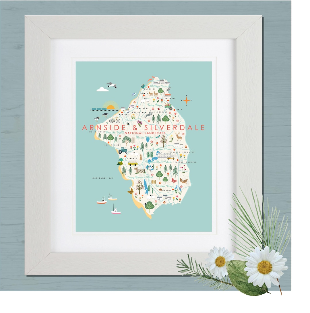 Arnside & Silverdale National Landscape Print. Map Art. Arnside AONB ...