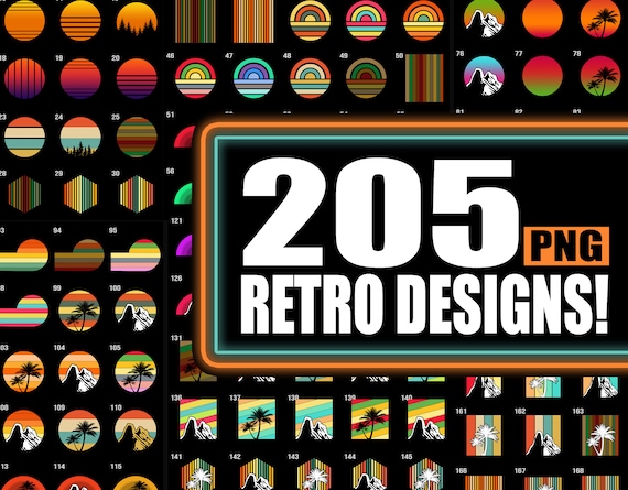 Vintage Retro Designs Mega Bundle 205 Retro Sunsets and - Etsy