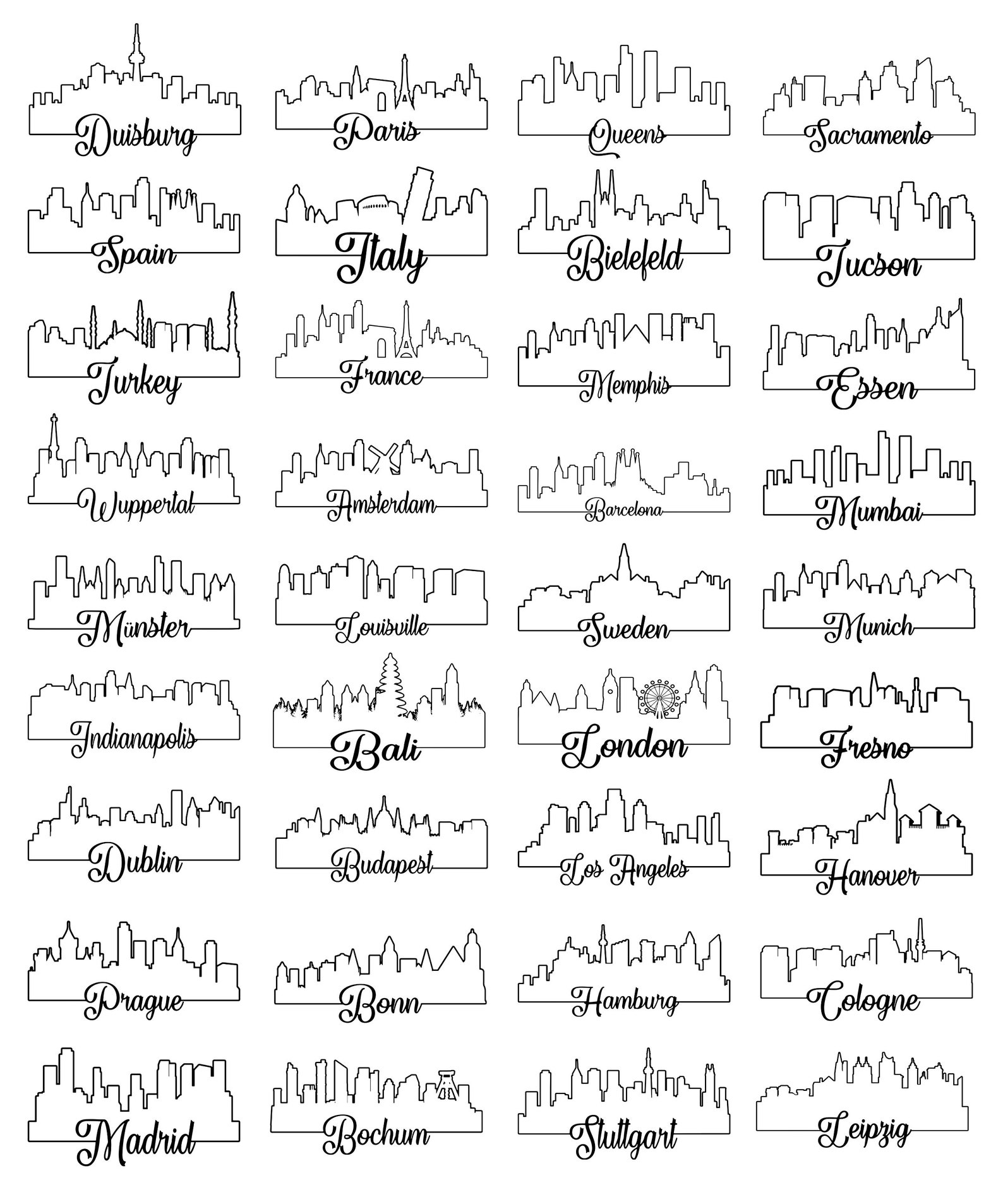 182 Skylines SVG MEGA Bundle 91 Solid Skylines and 91 - Etsy