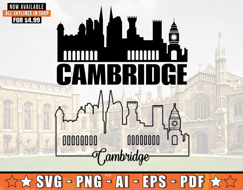 Cambridge Skyline SVG With Extra Outline Design | United Kingdom ...