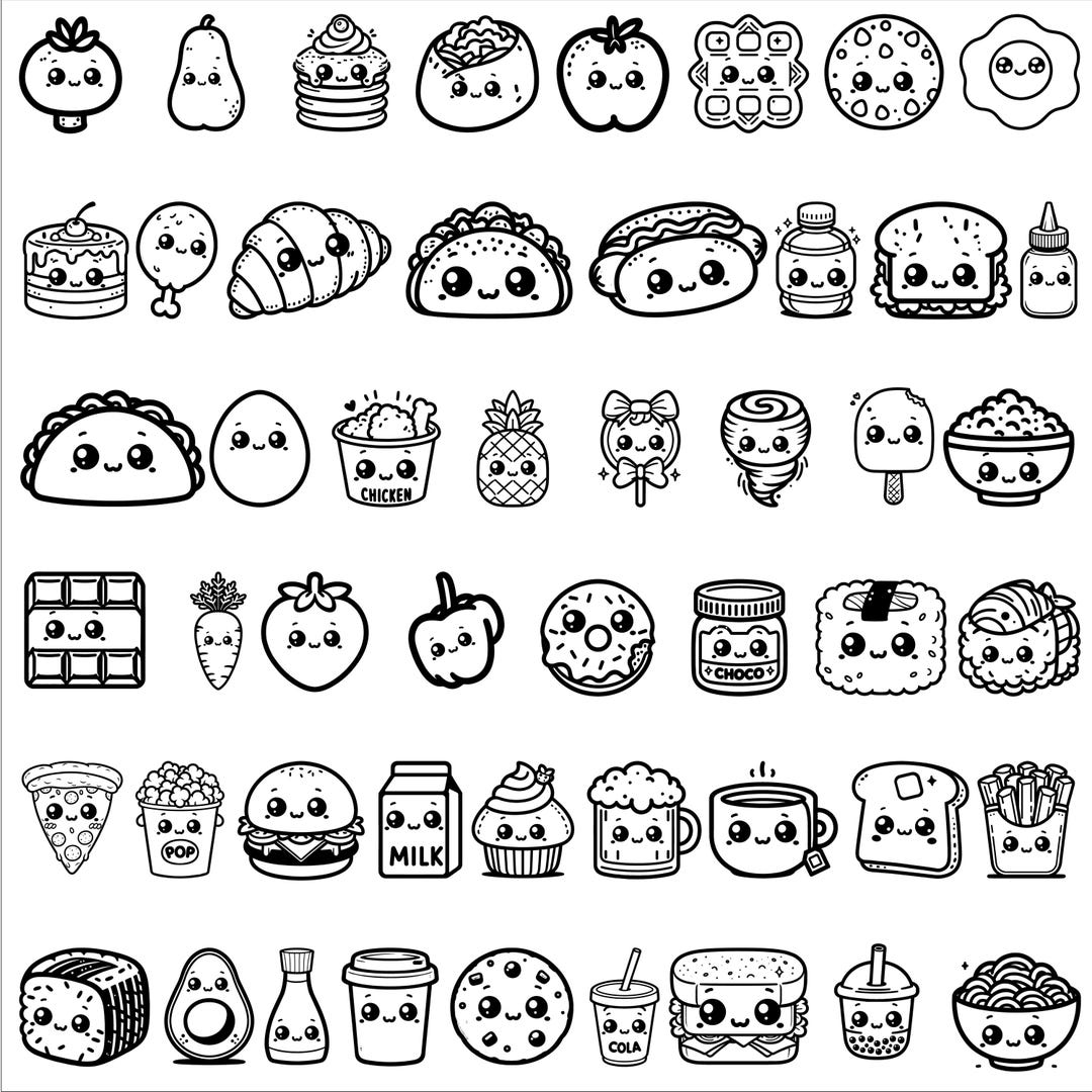 Kawaii Food Outline SVG Bundle , 50 Food Outline for Cricut , Lovely ...