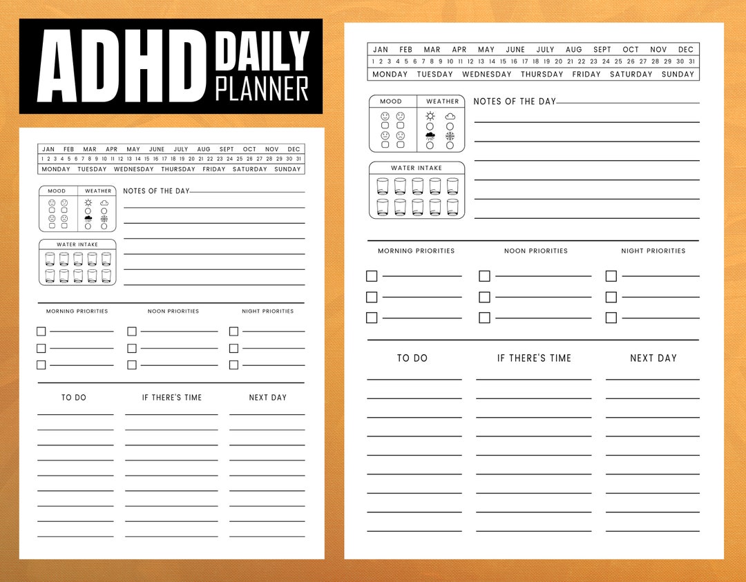 Daily ADHD Planner PDF - Easy Print in 3 Sizes | A4 - A5 - Letter 8 ...