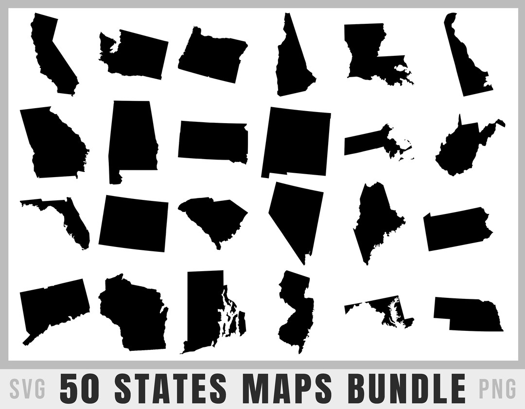 50 States SVG Mega Bundle for United States Individual Maps | 50 SVG ...