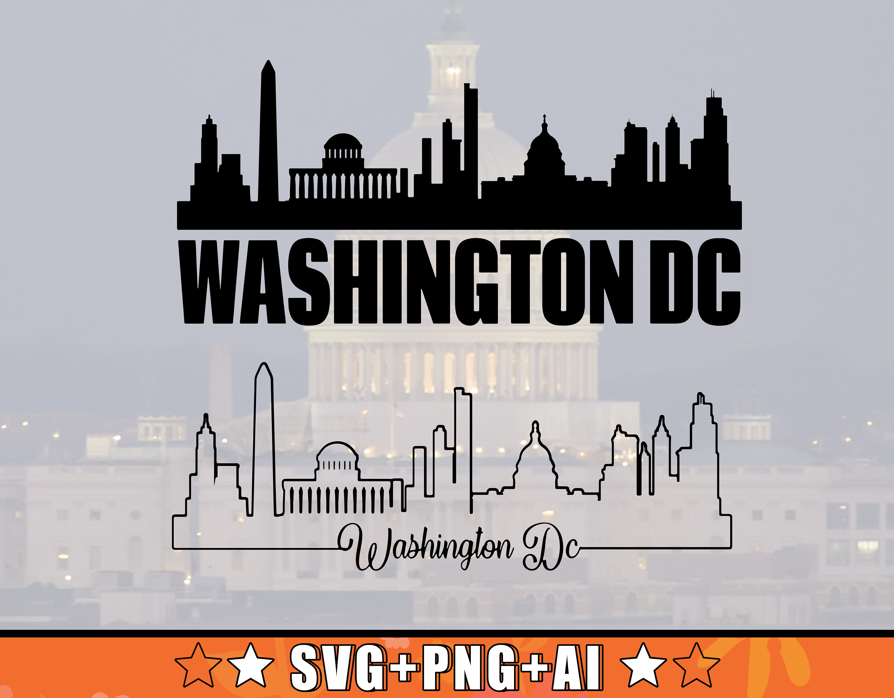 Washington Skyline SVG mit extra Umriss Design Washington DC | Etsy